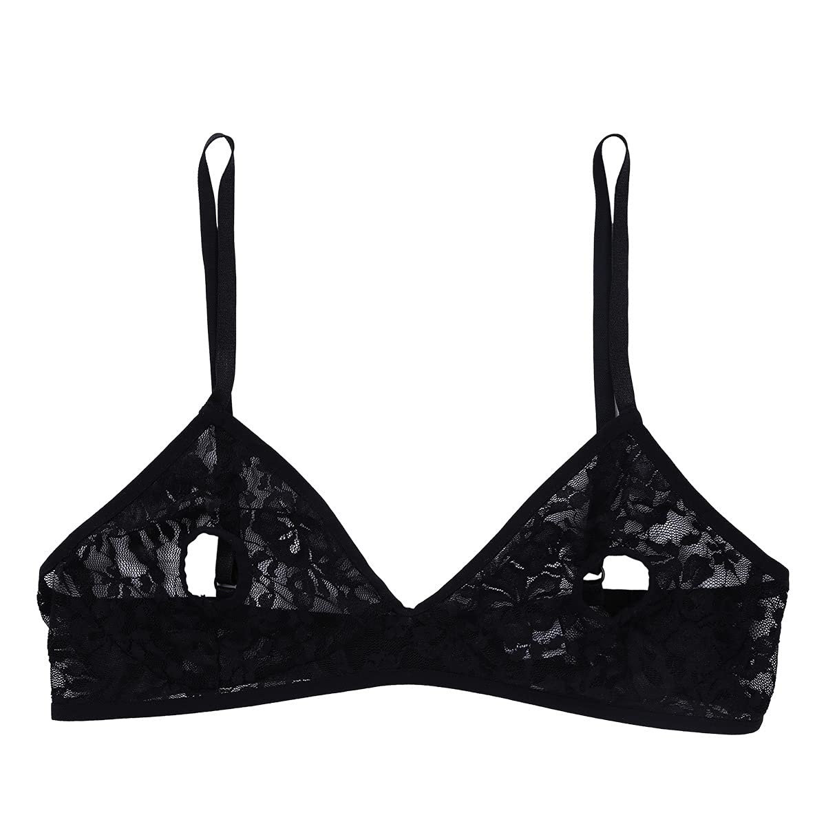 ZHIMING Women's Thermal Underwear Soft lace Floral Sheer Nipples Open Hollow See-Through Bra Wireless Unlined Bra top (Color : Black, Cup Size : C)