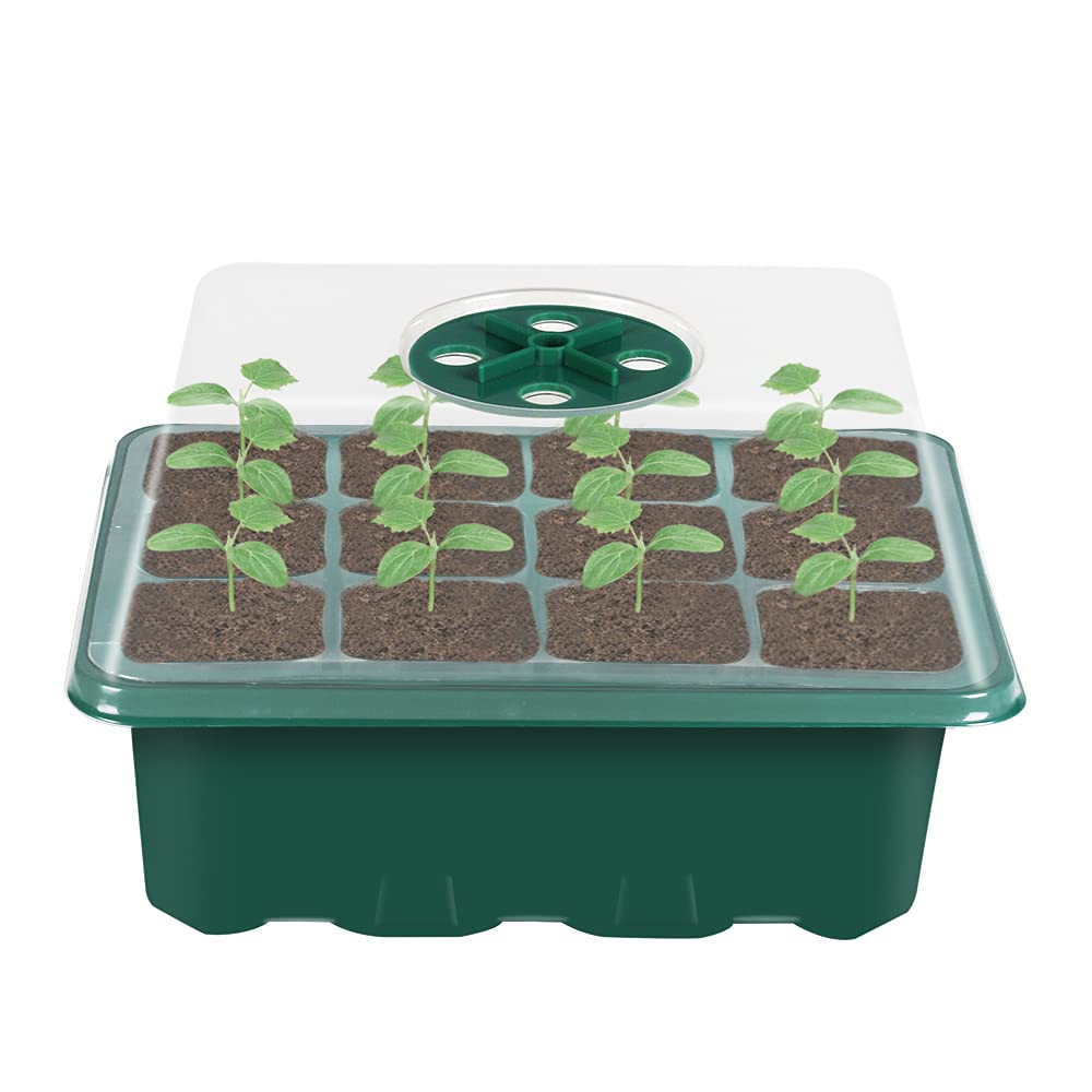 VANLAN Seed Starter Tray, 10 Pack Seed Starter Kit with Dome and Base, Humidity Adjustable Greenhouse Grow Trays for Seeds Growing Starting (Green(12 Cells))