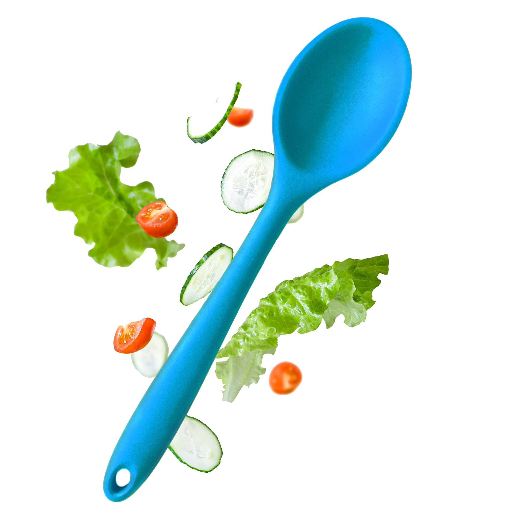 StarPack Basic Silicone Spoon for Cooking - Dishwasher Safe Mixing Spoon for Baking - Rubber Spoon with Heat Resistance up to 480°F - Hygienic Mixing Spoon for Cooking & Serving (Teal Blue)