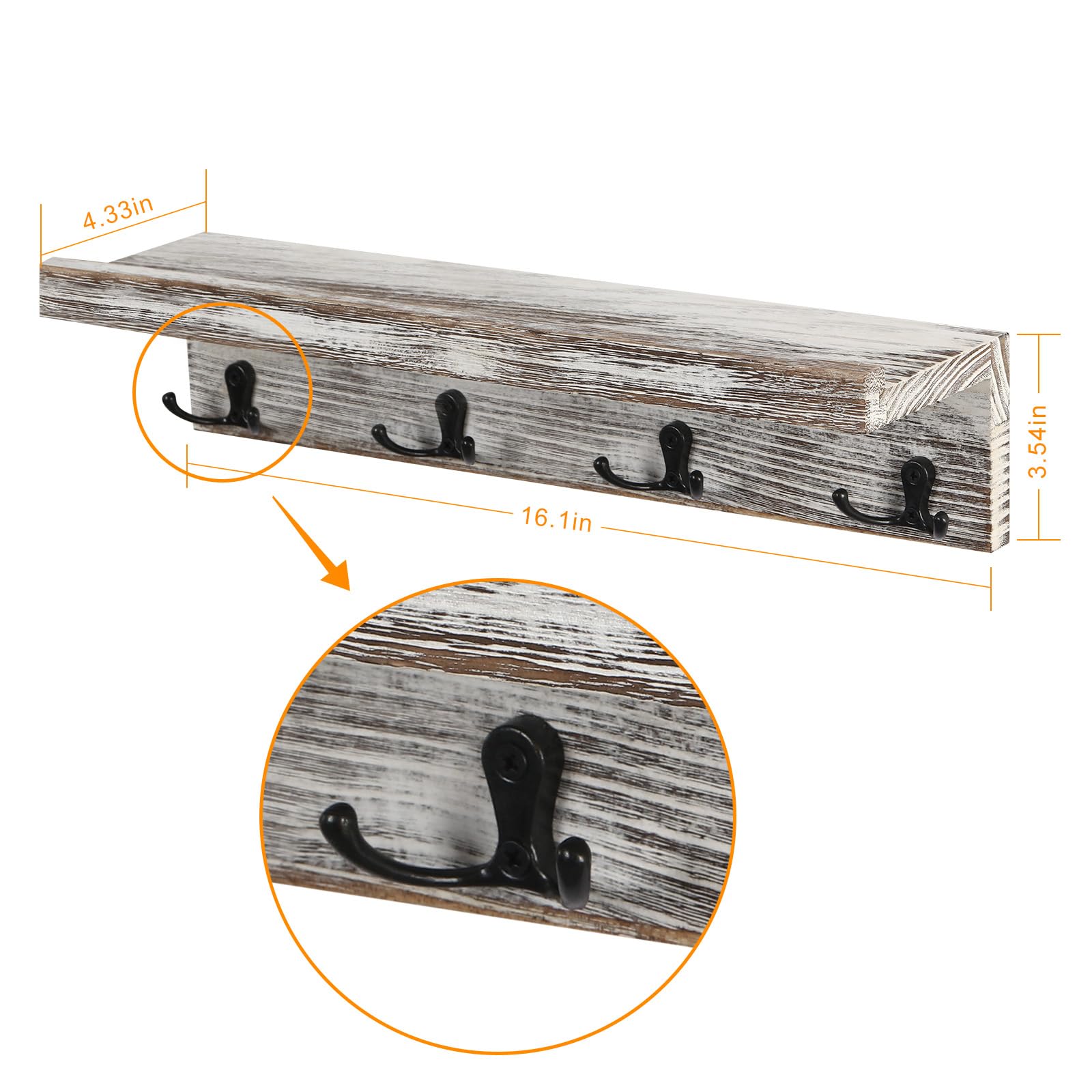 Wall Coat Rack with Hooks Wall Mounted Coat Rack with Hooks Set of 2 Farmhouse Coat Key Hooks with Storage Shelf Hanging Shelves for Entryway Bedroom Bathroom Living Room, Rustic White