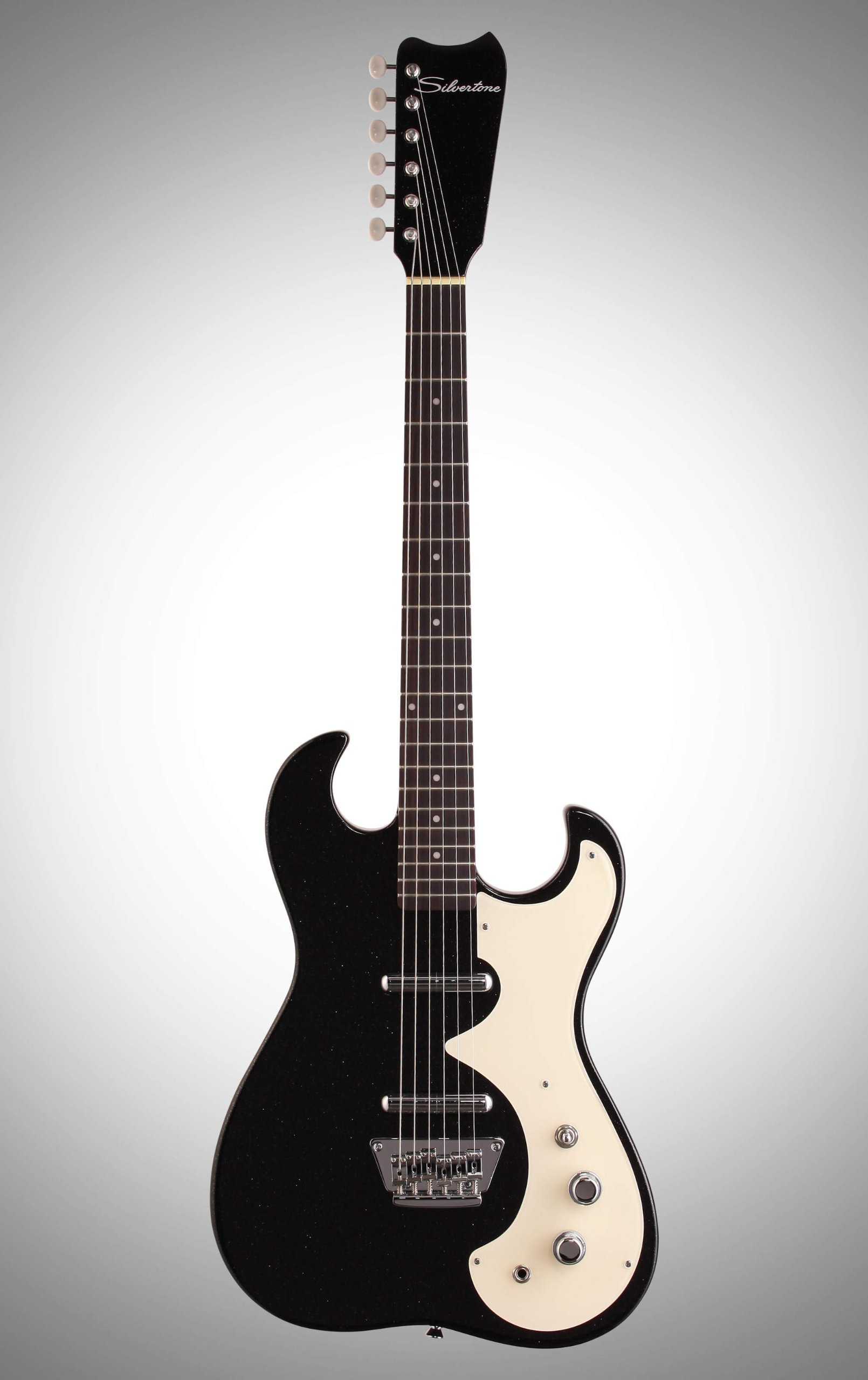 Silvertone Classic 1449-BSF Solid-Body Electric Guitar, Black/Silver Flake