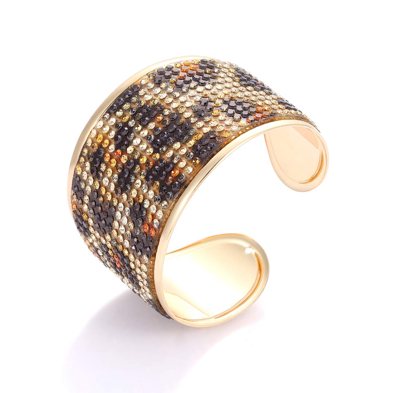 ZITULRY Diamond Rhinestone Cuff Bracelet for Women Leopard Print Gems Wide Open Bangle Bracelet (Crystal Cuff)