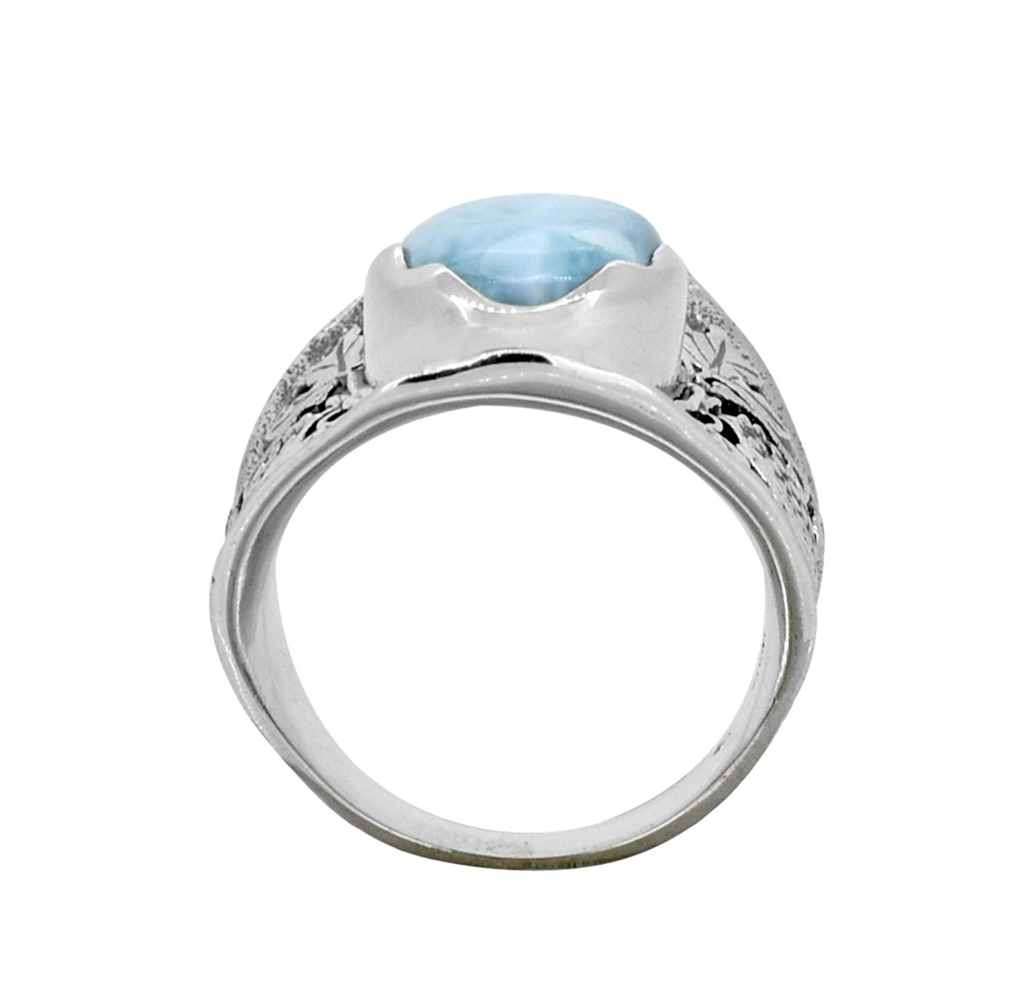 YoTreasure 10x14 MM Larimar Classic Statement Ring Oxidized .925 Sterling Silver