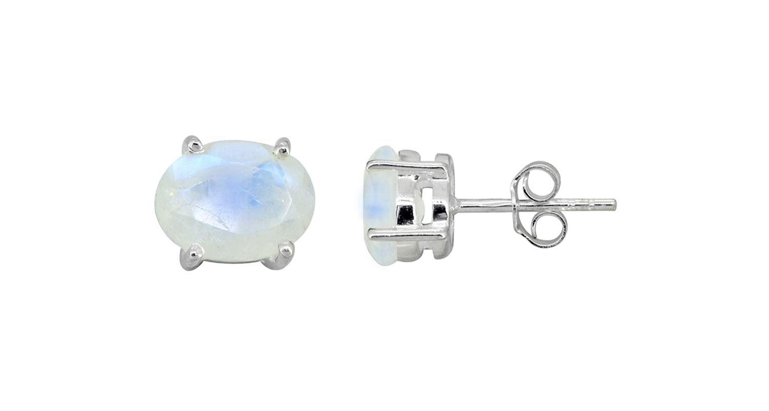 YoTreasure 6x8 MM Moonstone Solid 925 Sterling Silver Stud Earrings Gifts For Women