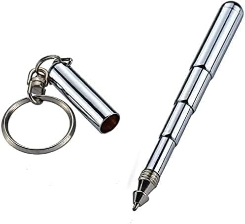 Silver Retractable mini pen made of stainless steel Metal Tool Pen Retractable pocket pen keychain Dad gadgets, birthday, Christmas for Students, Office Staff, Construction Workers Ballpoint Pens
