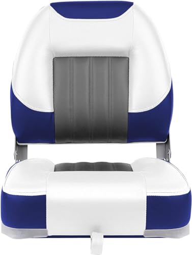 XGEAR Deluxe Low Back Boat Seat, Fold-Down Fishing Boat Seat (2 Seats) (White/Grey/Blue)