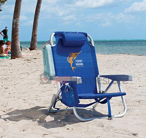 Tommy Bahama Backpack Chair - Insulated Cooler Pouch - 5 Positions (Blue) Adjustable,Foldable For Relaxing