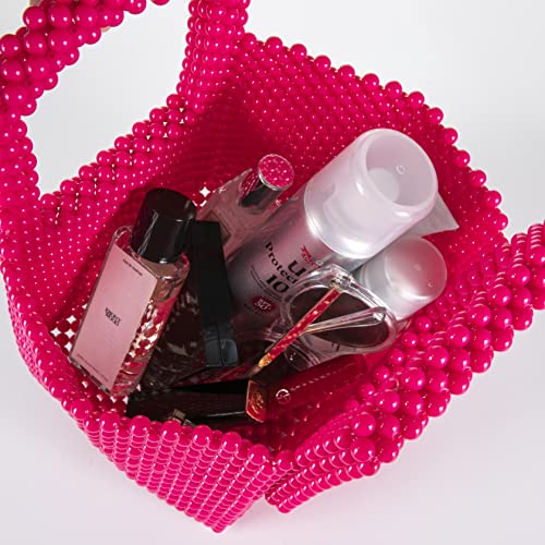 YUSHINY Women Macaron Colored Acrylic Beaded Tote Handmade Bags for Wedding Evening Party (Rosy)