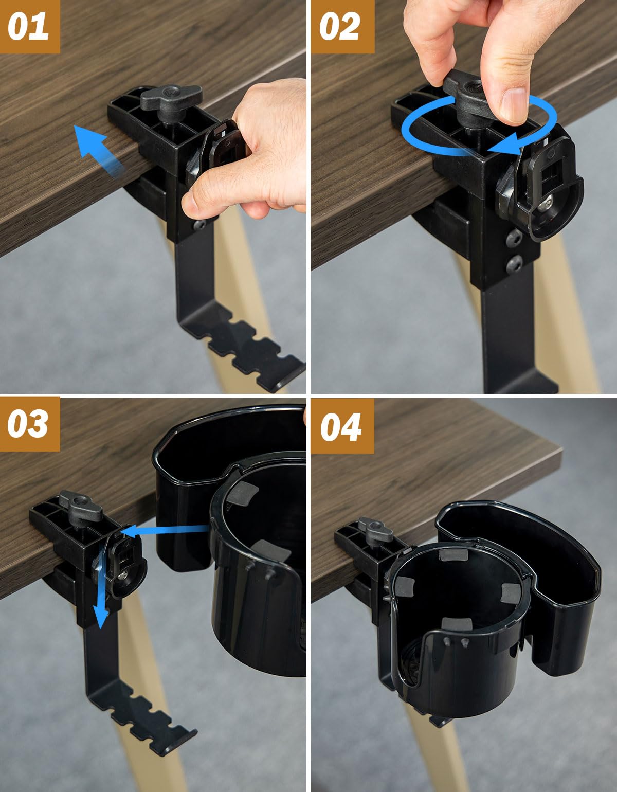 yamagahome Desk Cup Holder, 2 in 1 Large Table Cup Holder with Headphone Hanger, Anti-Spill Cup Holder for Water Bottles 18-40 oz, for Wheelchairs, Workstations, Gaming Desk Accessories black