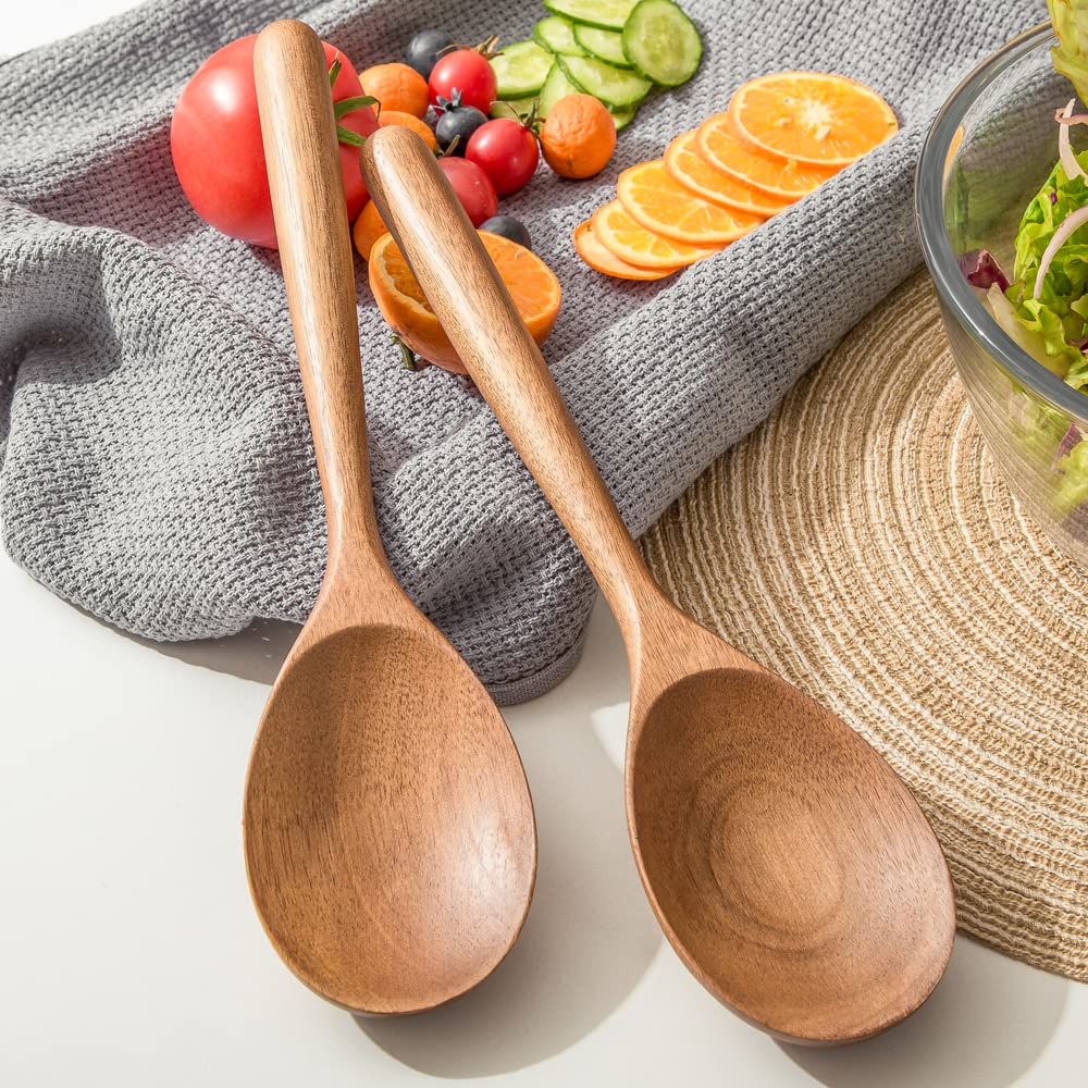 Wooden Spoons for Cooking, Wood Spoon Set of 2, Kitchen Serving Ladle Scoop Utensil, Heat Resistant Nonstick Cookware Server Spoon,Stirring Food, Mixing Salad, Easy to use