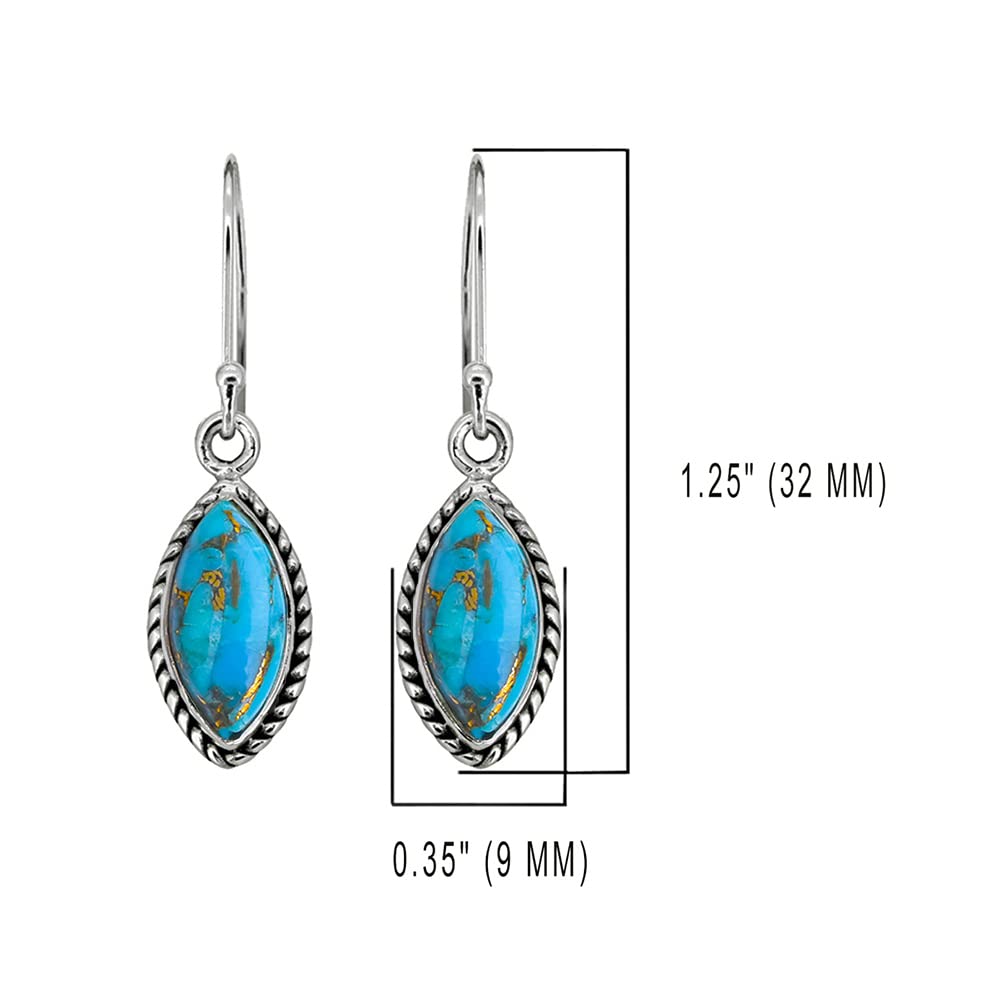 YoTreasure Blue Copper Turquoise Dangle Earrings Solid 925 Sterling Silver Birthstone Jewelry for Women