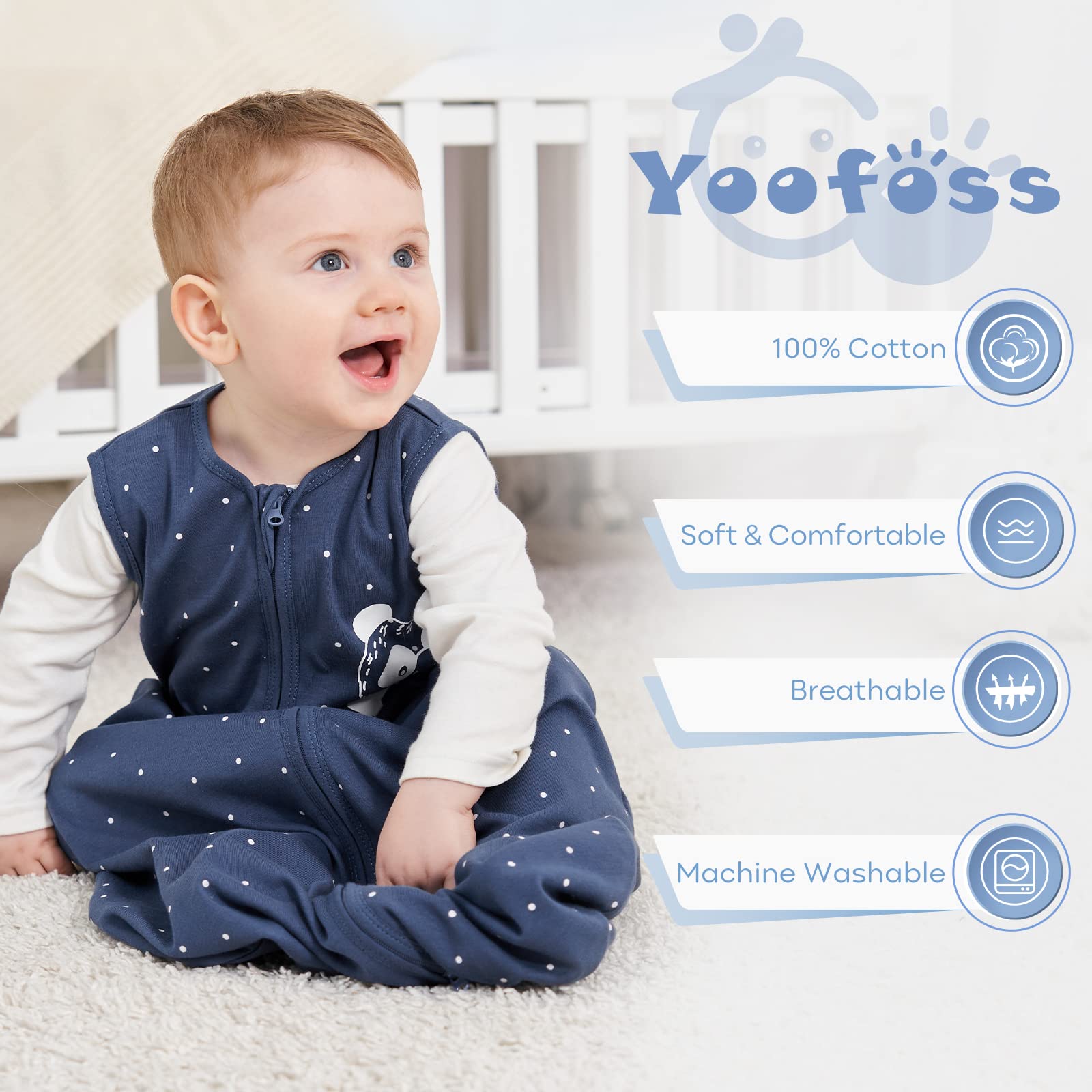 Yoofoss Baby Sleep Sack 6-12 Months Baby Wearable Blanket 100% Cotton 2-Way Zipper Toddler Sleeping Sack,Soft Lightweight Sleep Sacks for Babies (Medium)