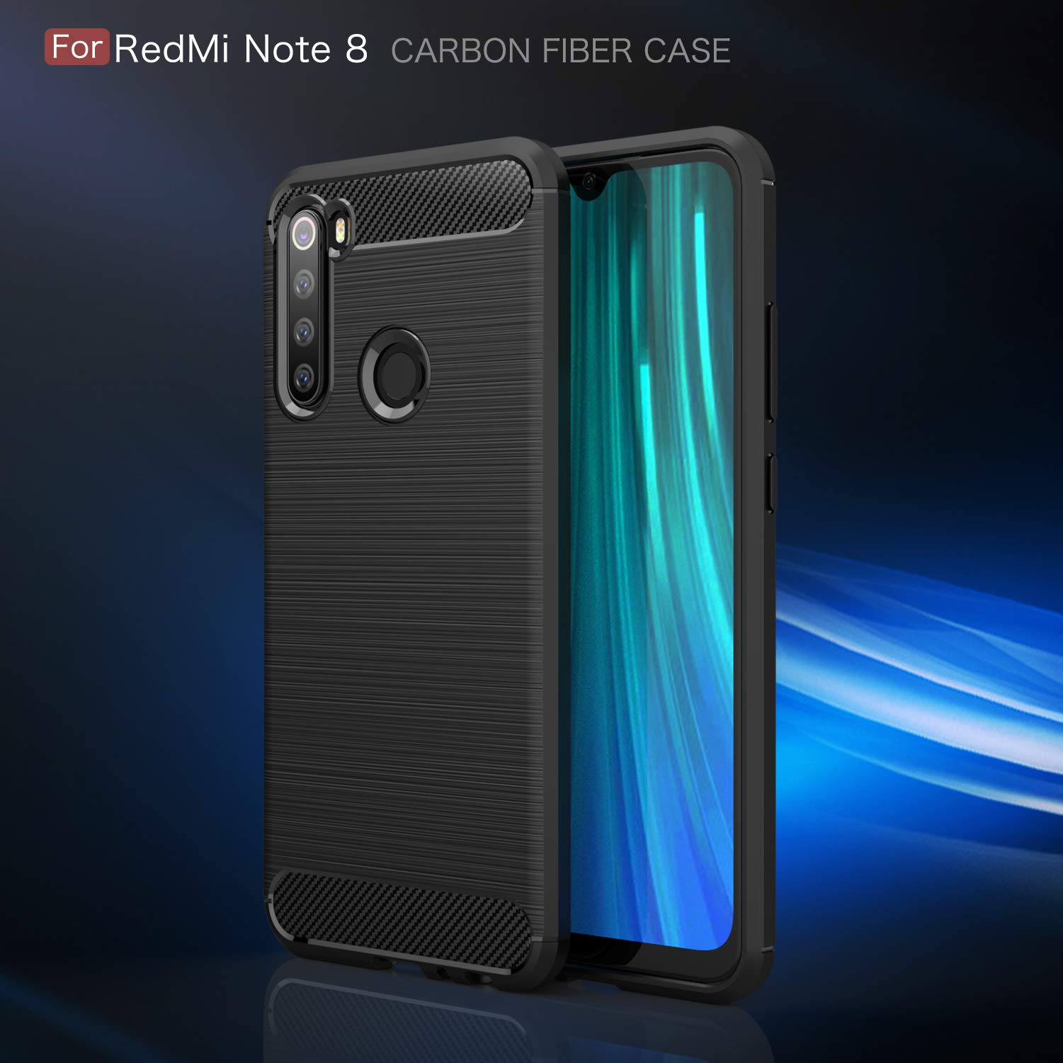 Xiaomi Redmi Note 8 Case, Silicone Leather[Slim Thin] Flexible TPU Protective Case Shock Absorption Carbon Fiber Cover for Xiaomi Redmi Note 8 Case (Navy)