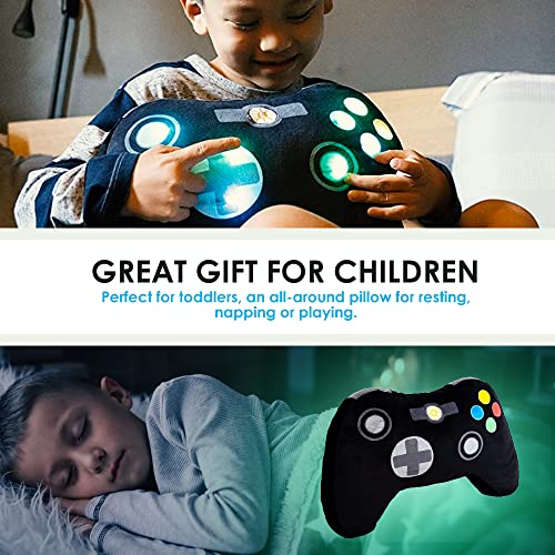 Unicorns & Robots Light Up Pillow for Kids, Plush Led Night Light for Boys and Girls, Oeko TEX Certified, Toddler’s Light Up Sleeping Toy, Video Game Console, Black