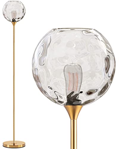 Yomony Floor Lamp - Open Glass Standing Light with Blub for Living Room, Bedroom, Office (Gold, Hill - Floorlamp)