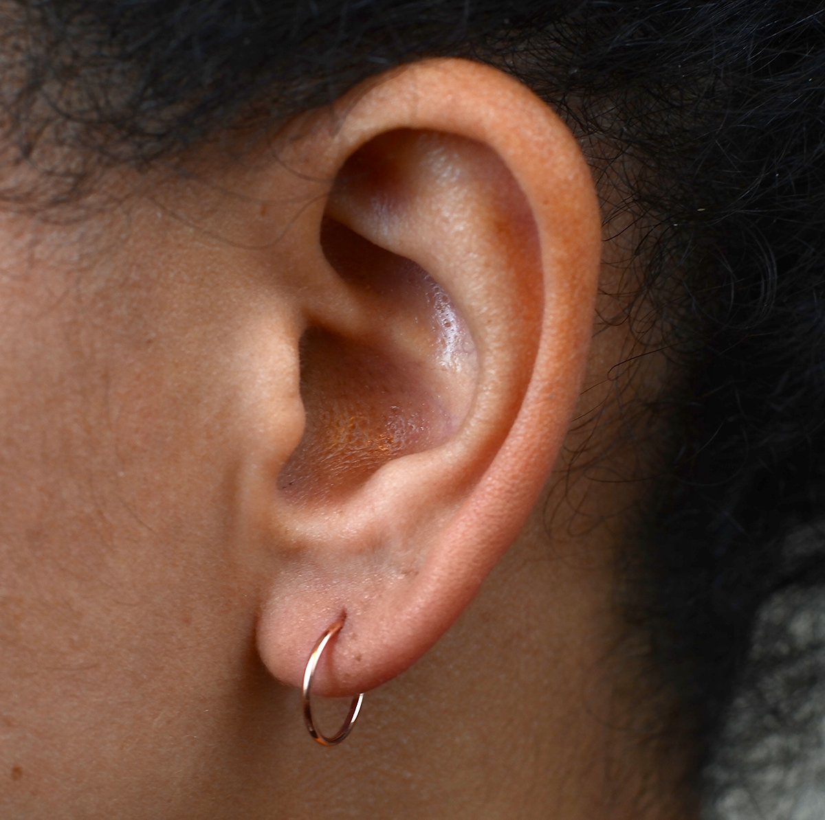Tiny 14K Gold Thin Continuous Endless Hoop Earrings (1mm Tube) (12mm - Rose Gold)