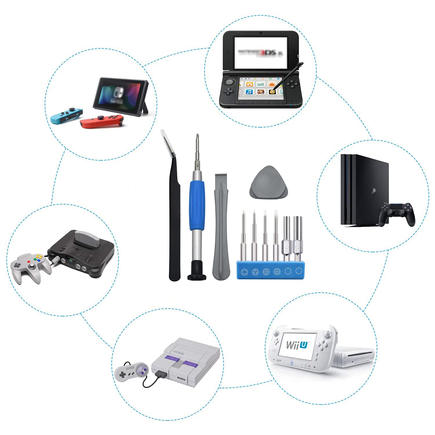 TOMSIN T8/T6 Screwdriver Set for Xbox One Controller/for Nintendo Switch Joy-con/PS4/DS/DS Lite/Wii/GBA Controller, Triwing & Phillips Screwdrivers Pry Opening Repair Tool Kit
