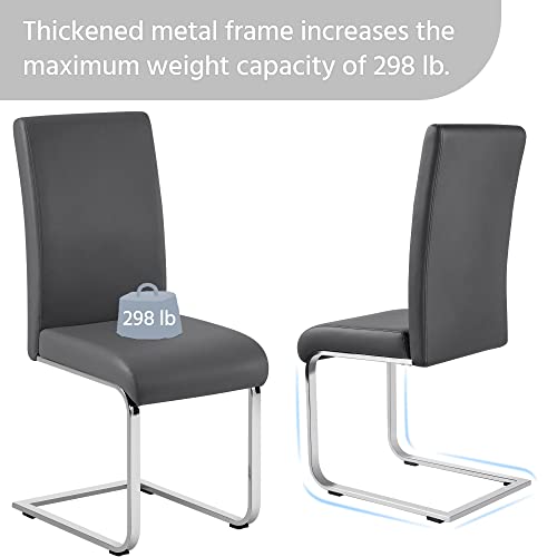 Yaheetech Dining Chairs Living Room Chairs Modern Chairs with High Back, Leather Surface and Metal Legs for Home Kitchen Wedding Louge, Set of 2, Gray