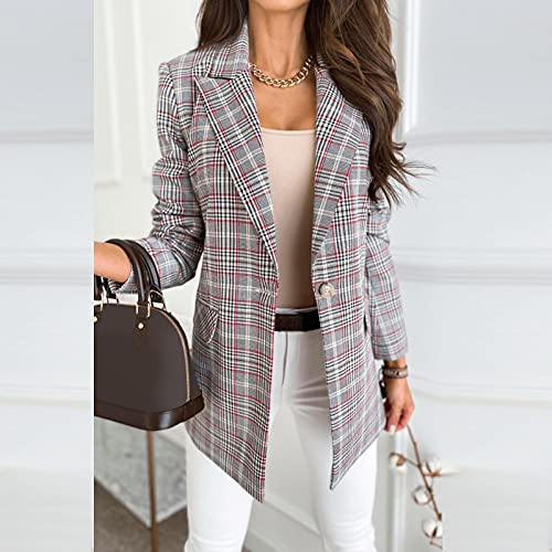 Women Plaid Blazer Petite,Women's Blazer Plaid Blazers for Women Business Work Office Casual Long Sleeve Lapel Button Pocket Jacket Suit Multicolor,M