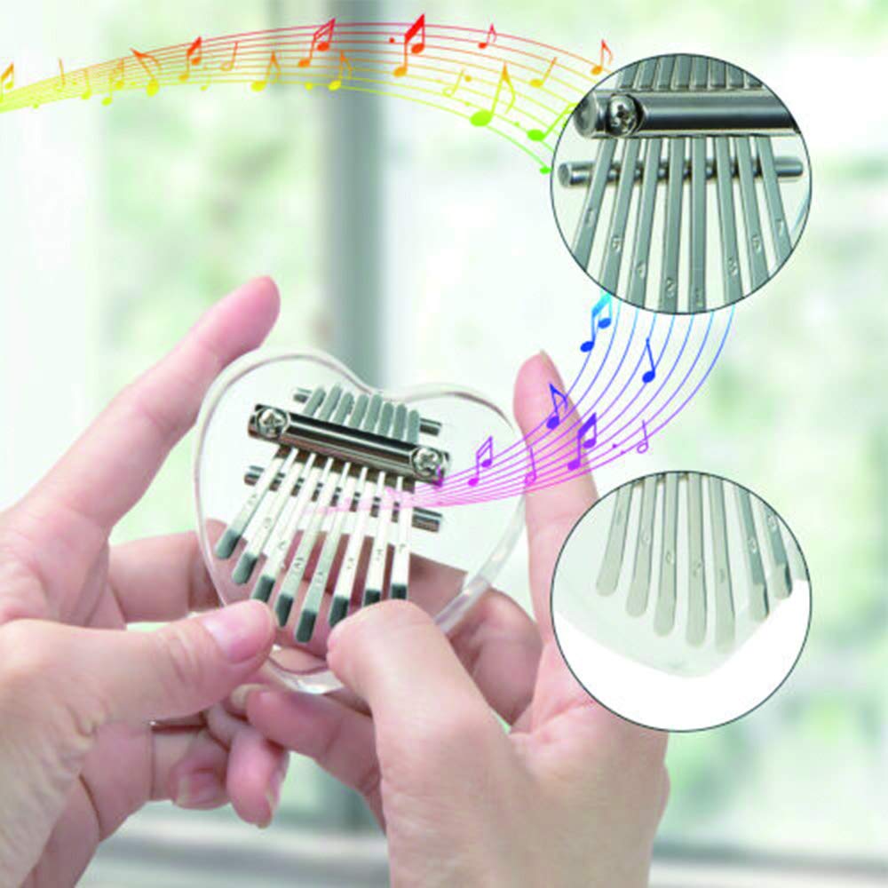 Yahpetes Thumb Piano Mini Kalimba 8 key Crystal Thumb Piano Heart Shape Transparent Finger Piano Marimba Musical Good Accessory Pendant Gift for Beginner(8 Keys Thumb Piano)