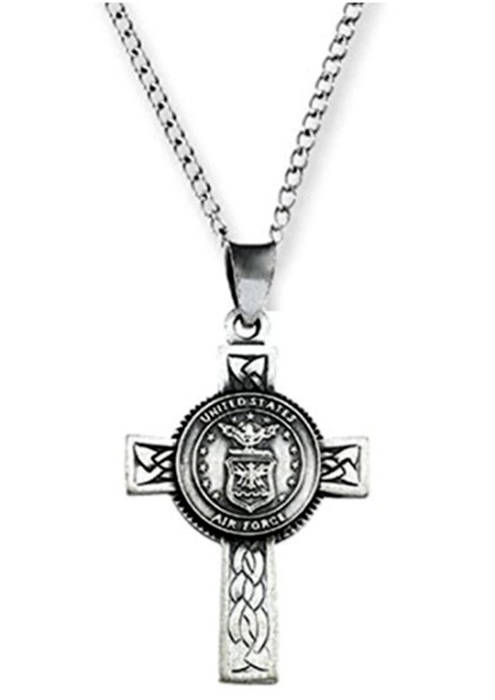 The Men's Jewelry Store US Air Force Halo Cross Sterling Silver Pendant Necklace, 24"