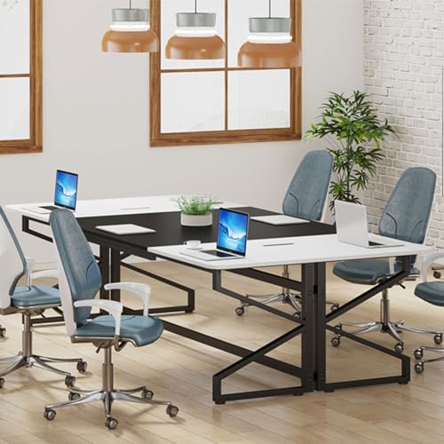 Tribesigns 8FT Conference Table, Modern Rectangular Meeting Room Table with Cable Grommet, 94.48L x 47.24W x 29.52H Inch, Large Seminar Table for Home Office, Meeting Room (White and Black)
