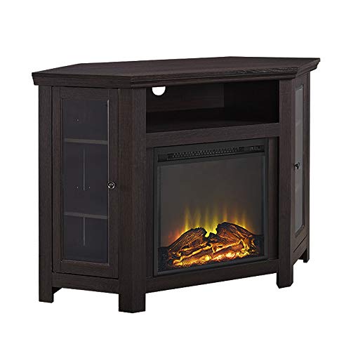 Walker Edison Alcott Classic Glass Door Fireplace Corner Entertainment Center TV Stand for TVs up to 55 Inches, 48 Inch, Espresso