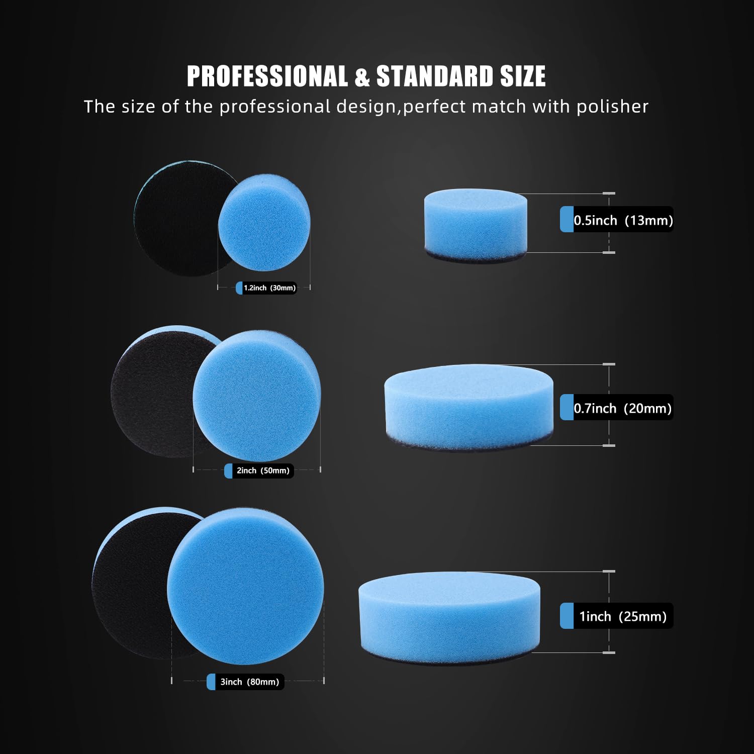 ZFE Car Foam Drill Polishing Pad Kit, 44Pcs 1inch 2inch 3inch Detail Polishing Buffing Pad Mix Size Car Detailing Kit with 5/8-11 Thread Backing pad & Adapters for Buffer Polisher Polishing, Buffing