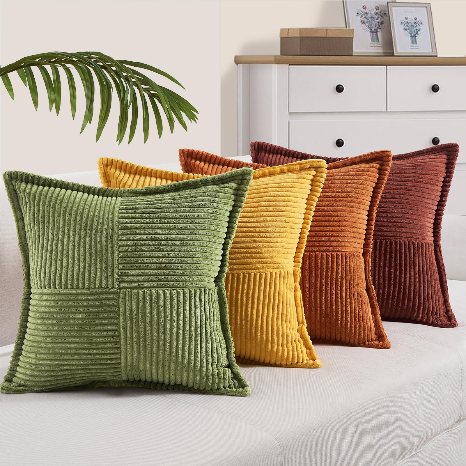 Topfinel Throw Pillow Covers 4 Packs,Soft Solid Soft Striped Corduroy Rustic Pillowcase,Farmhouse Boho Square Cushion Case for Couch Living Room Car (Neutral Grey, 18x18)