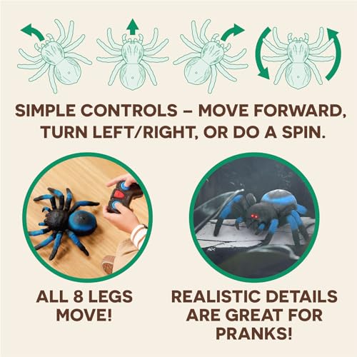 Terra by Battat – Remote Control Spider for Kids – RC Tarantula with LED Eyes – Realistic Animal & Moving Legs – Fast-Moving & 360 Spin – Blue Tarantula – 6 Years +