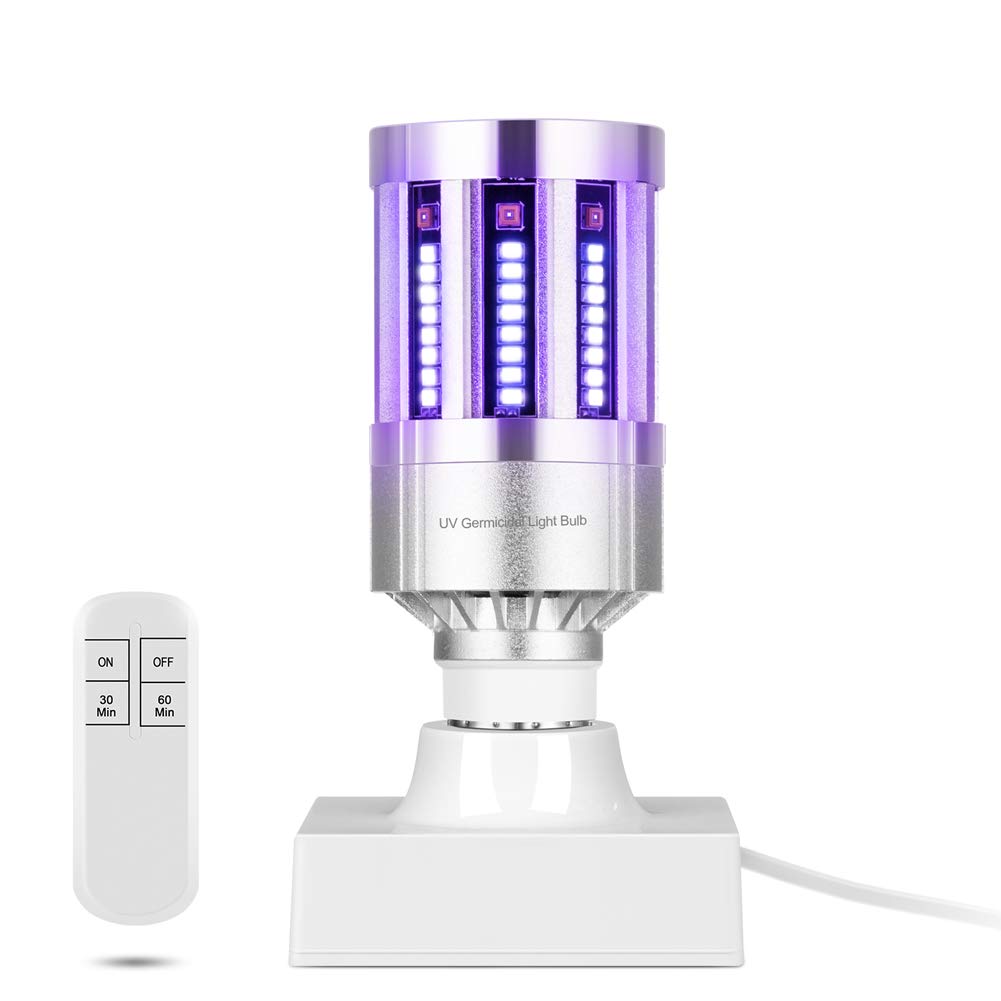 UV Light Santizer Lamp, UVC Germicidal LED Bulb with Remote Control and Lamp Holder, 36W 110V 260-280nm UV-C Wavelength for Household Disinfection