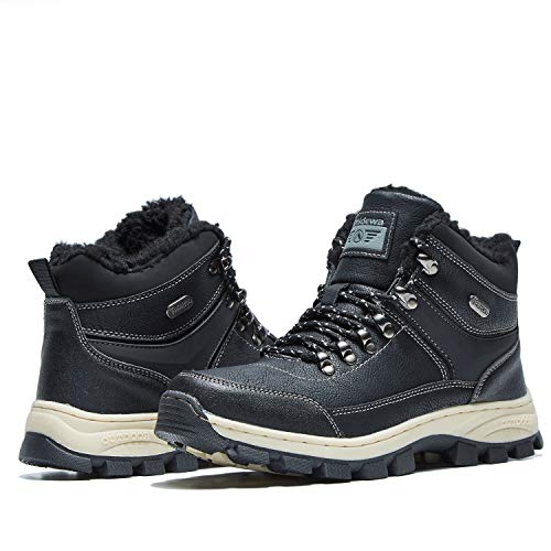 Yonune AMIDEWA Men’s Snow Ankle Boots Fur Lined Warm Anti-slip Outdoor Work Shoes for Cold Weather Hiking Camping Backpacking - BLACK - 11