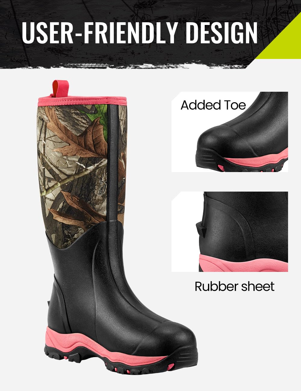 TIDEWE Hunting Boot for Women, Insulated Waterproof Durable Women's Hunting Boot, 6mm Neoprene and Rubber Outdoor Boot(Green Size 10)