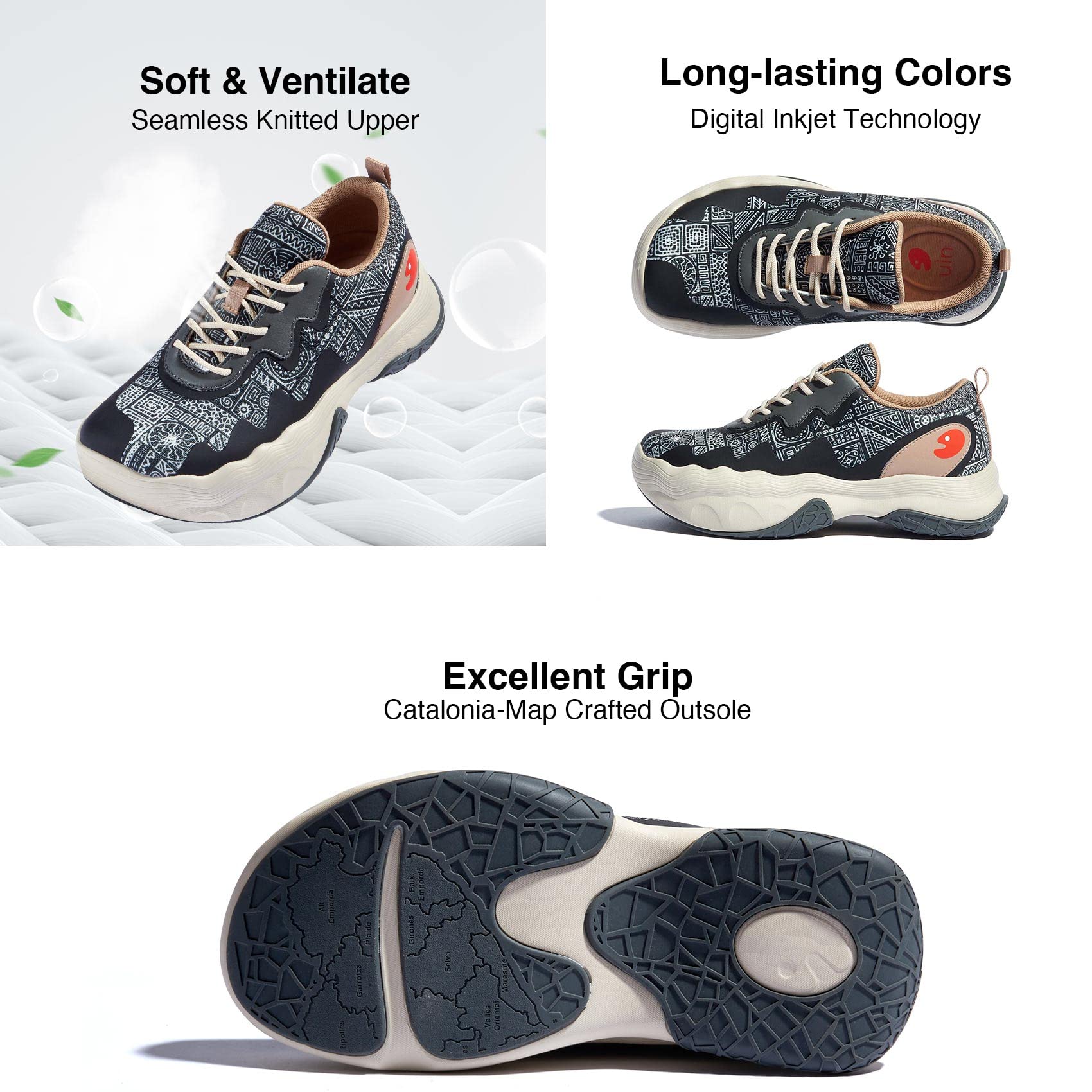 UIN Women's Chunky Platform Fashion Sneakers Walking Casual Comfortable Art Painted Travel Hiking Shoes Catalonia Ⅲ Geometric Dream (8)