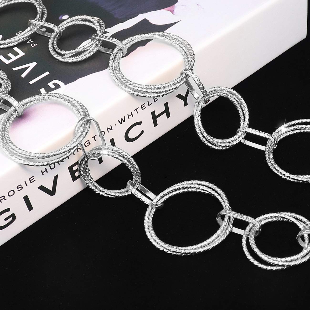 YooAi O-Ring Chain Belts Waist Belt Links for Women Metal Link Chain Gift Silver 135cm
