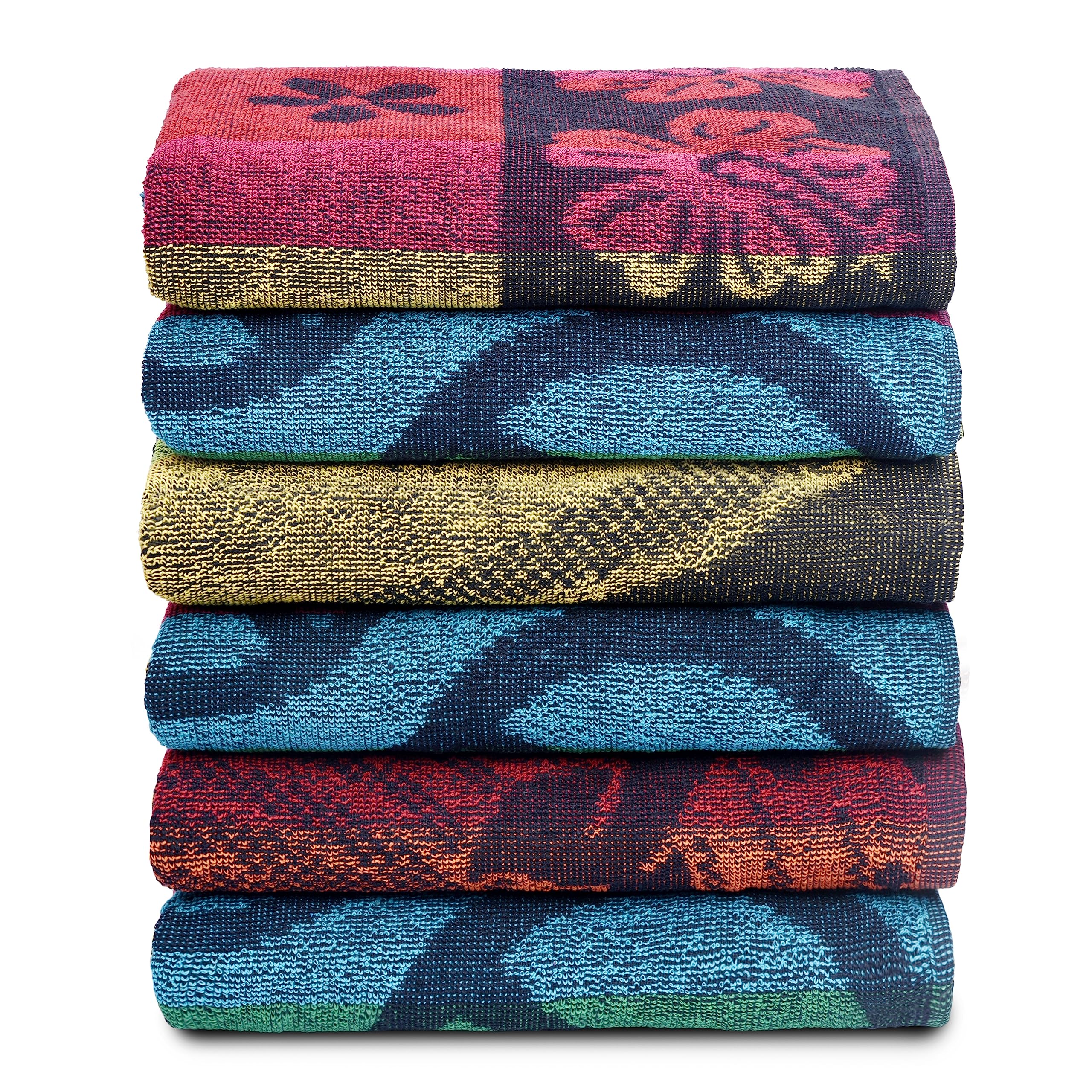 Terry Multi Towel and Hotel Pool Towel | Soft Oversized Towel Pack of 6 Pieces Extra Large (30 X 60 inches) (Assorted Designs)