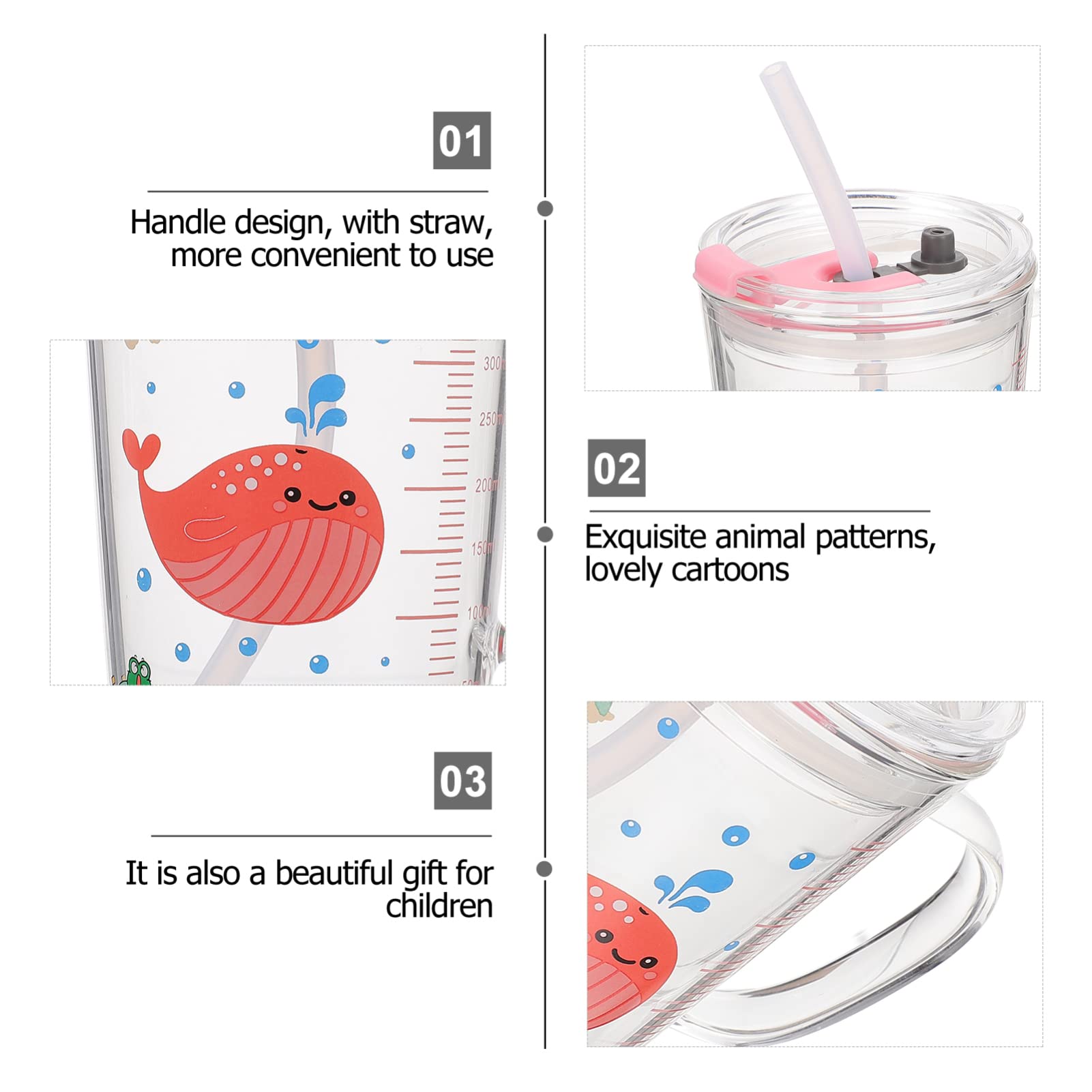 VOSAREA Decor 350ml Cartoon Glass Milk with Straw and Scale Whale Water Glass Mug Animal s Coffee Tea Juice Beverage Containers Cup