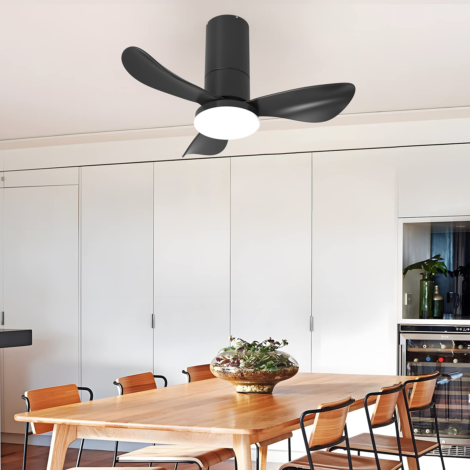 TOZING Ceiling Fans with Lights and Remote, 26 Inch Small Ceiling Fan with Light, 3 Blade Black Flush Mount Ceiling Fan for Bedroom Dining Room Kitchen Patio