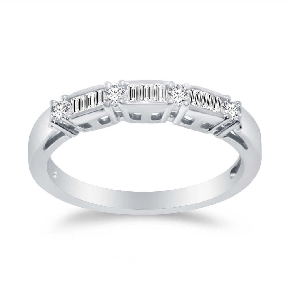 Size - 5 - Solid 925 Sterling Silver 3mm Baguette Cut Anniversary Ring Wedding Band CZ Cubic Zirconia 1/2 cttw.