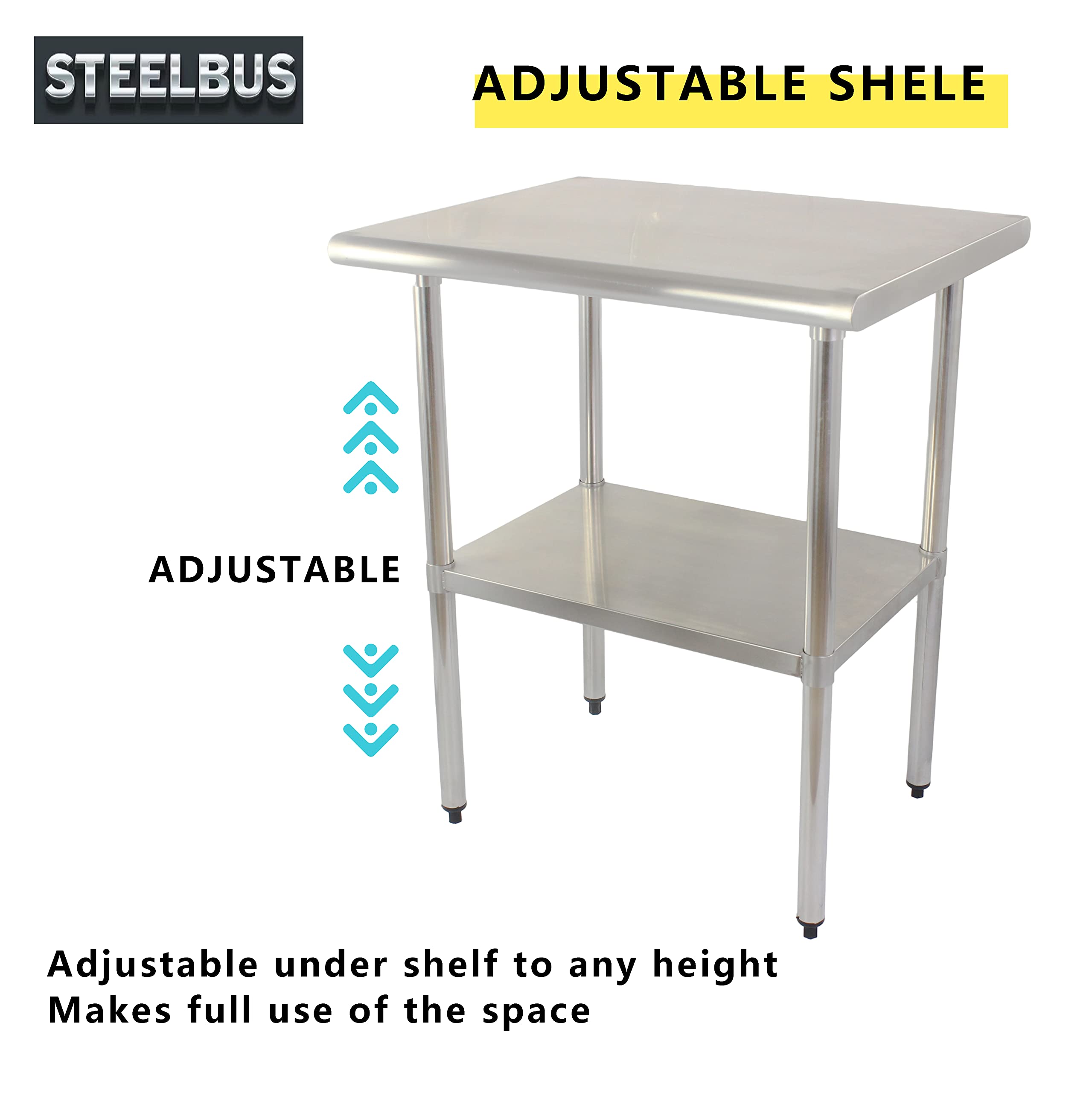 STEELBUS 33''x20'' Movable Dinning Cart table,Metal kitchen food prep work table with 2 big caster,pizza oven table,grill table indoor & outdoor