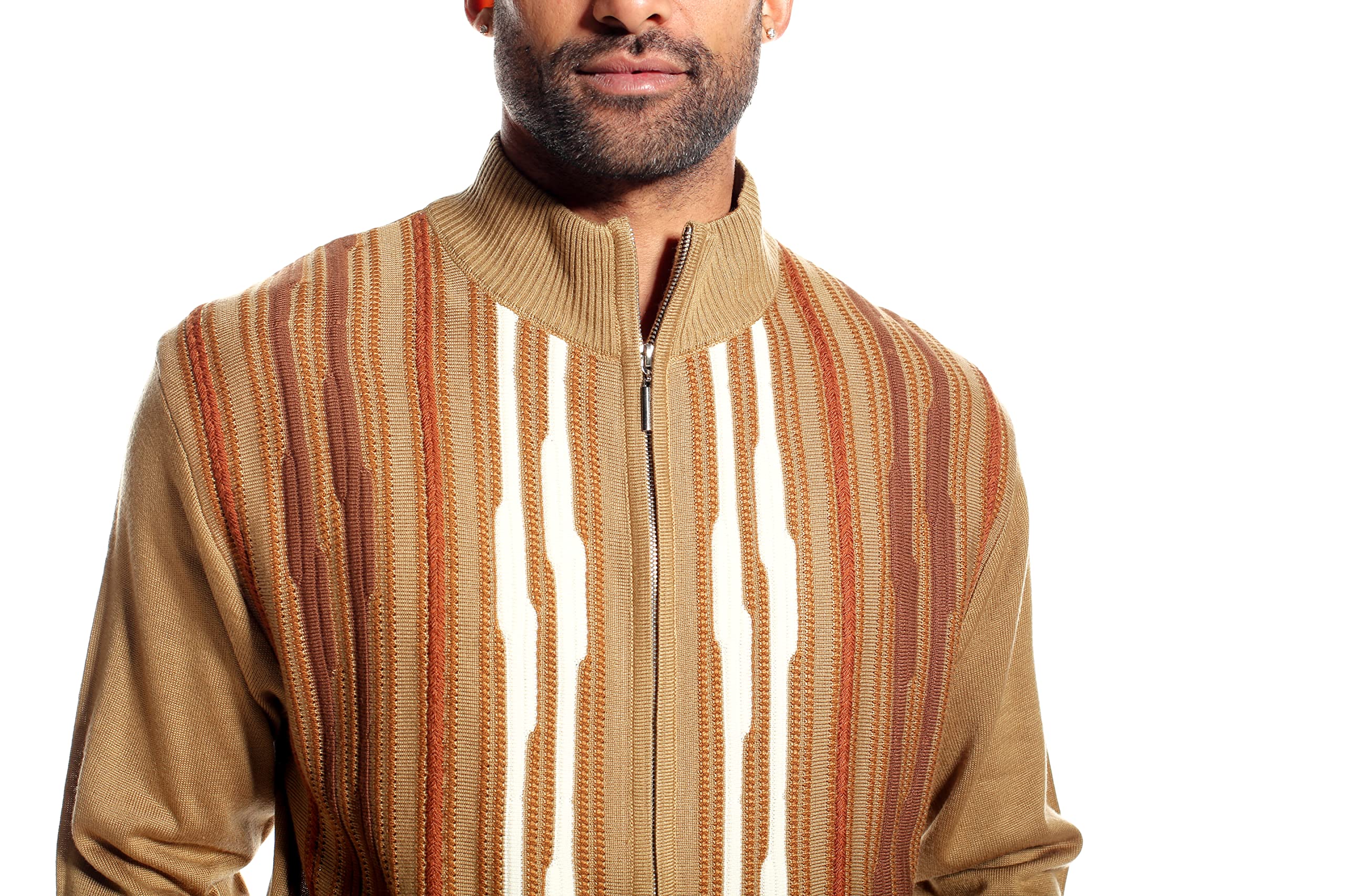 STACY ADAMS Men's Full Zippered Winter Sweaters (4XL, A-Tan)