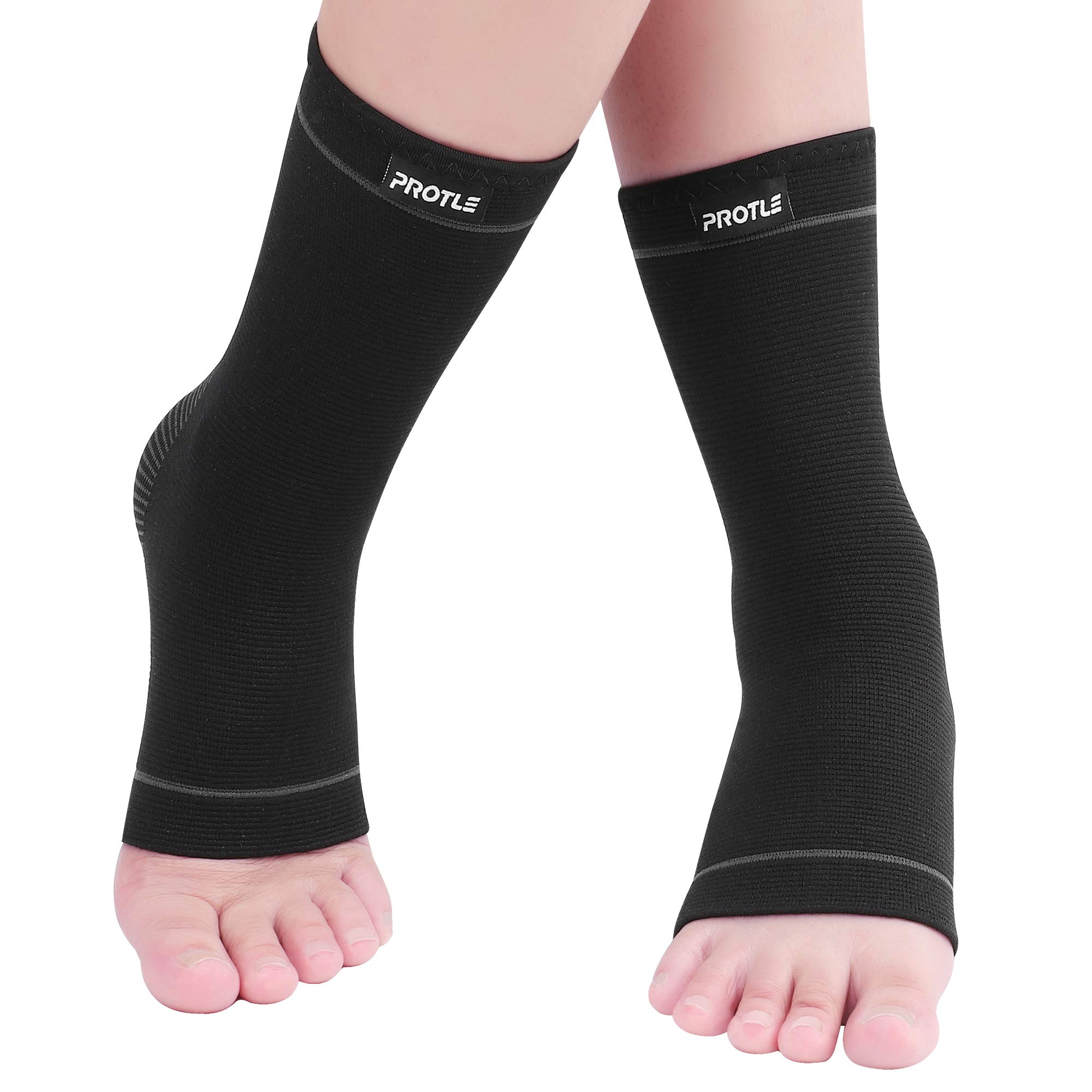 Protle Soft Ankle Brace Compression Support Sleeve (Pair) for Injury recovery, Pain Relief, Joint pain, Achilles Tendon, Plantar Fasciitis Foot socks, Reduce Swelling, Arch Support (Black, Medium)