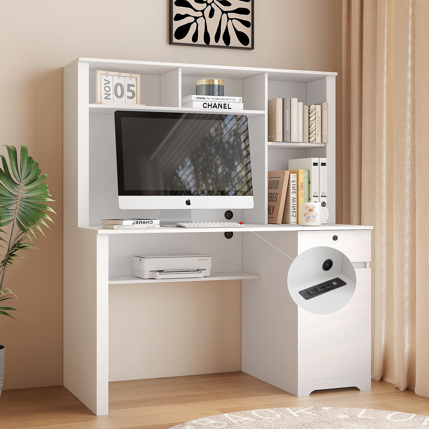 SQLIFE Writing Computer Desk, Corner Desk/Gaming Desk, Modern Study Writing Desk with Charging Station, Home Office Desk Workstation for Home Office