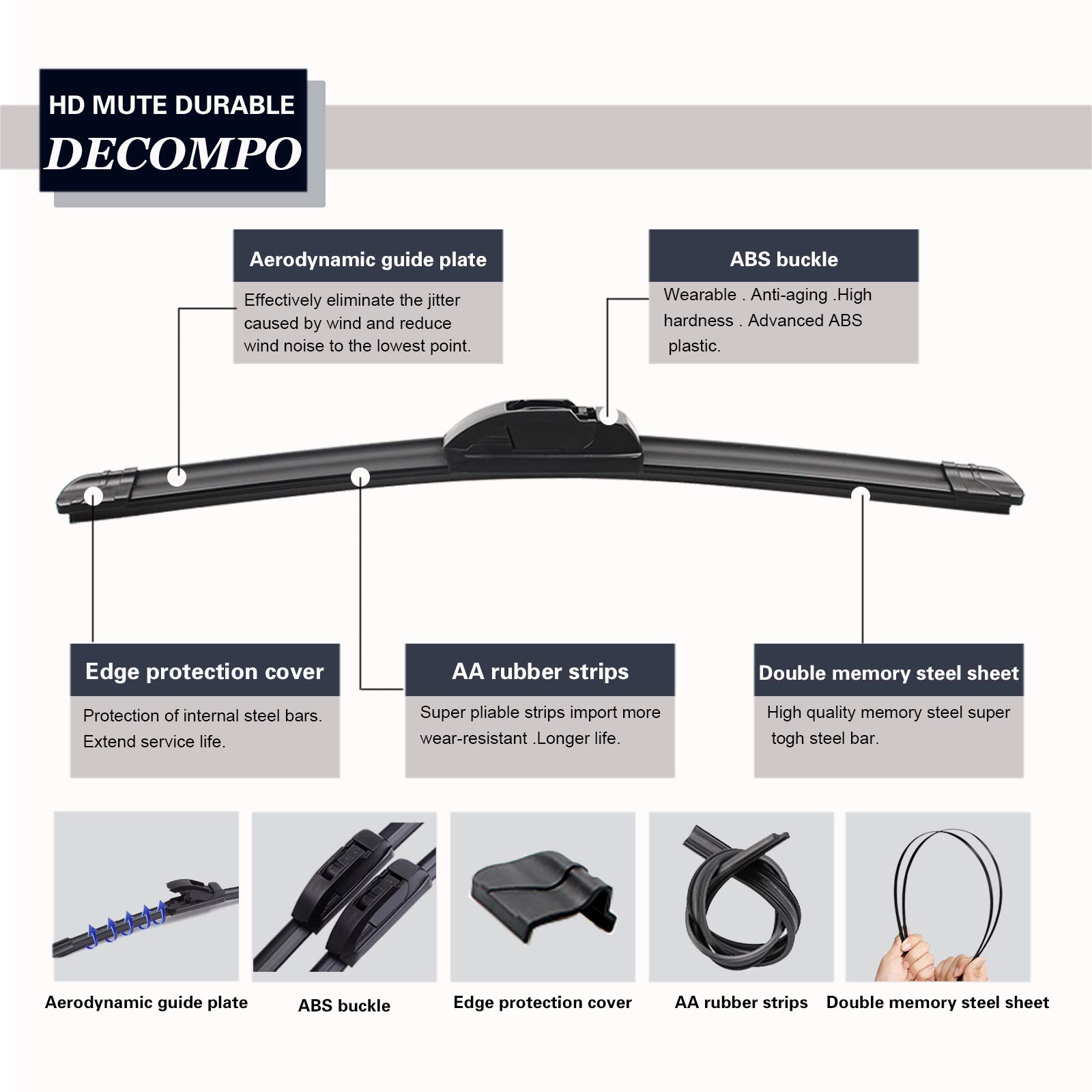 ZIXMMO OEM Quality 26in + 16in Premium All-Season Windshield Wiper Blades for Original Equipment Replacement(Set of 2)