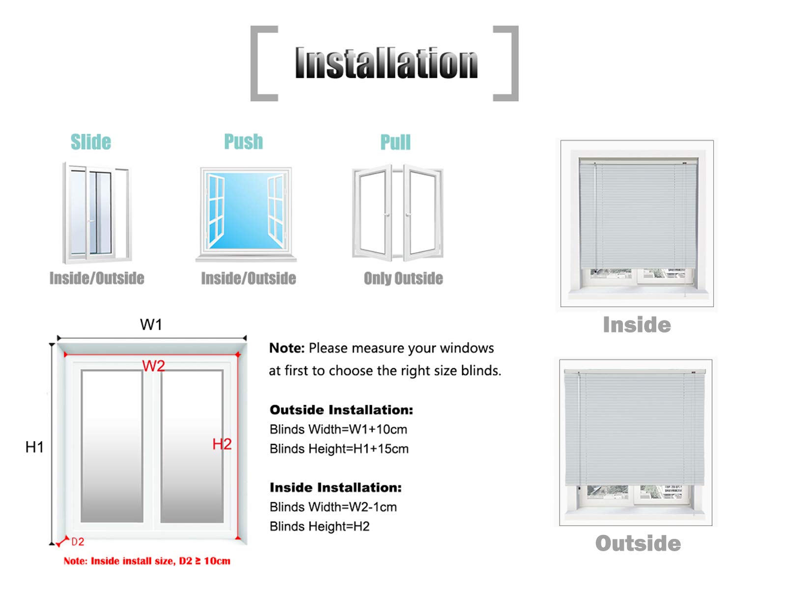 YIIBAII Mini Blinds for 36" W x 64" H Windows 1" Aluminum Horizontal Venetian Blinds Darkening with Rope and Pole can Mounted Inside or Outside