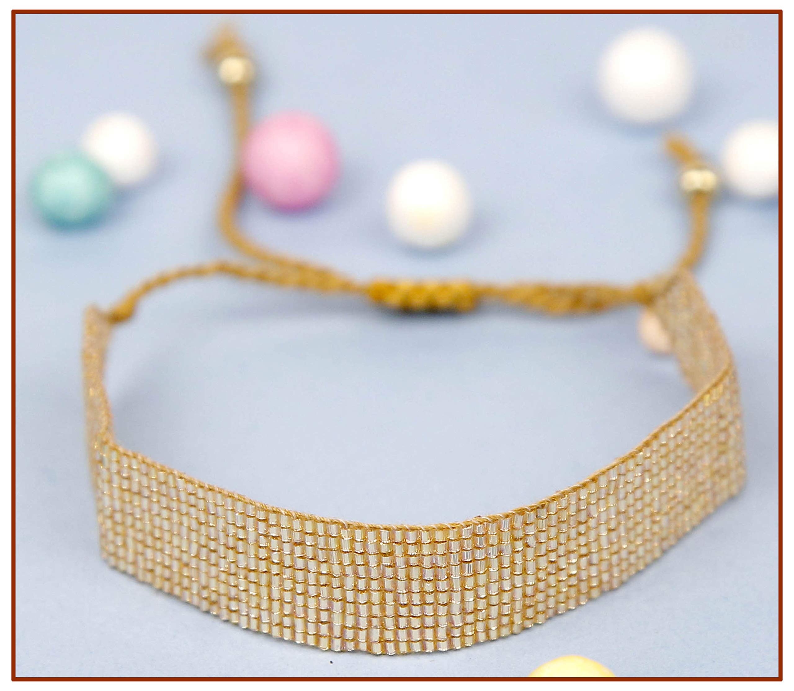 THE TRIBAL CHIC Miyuki Bugle Bead Bracelet for Women (Golden)