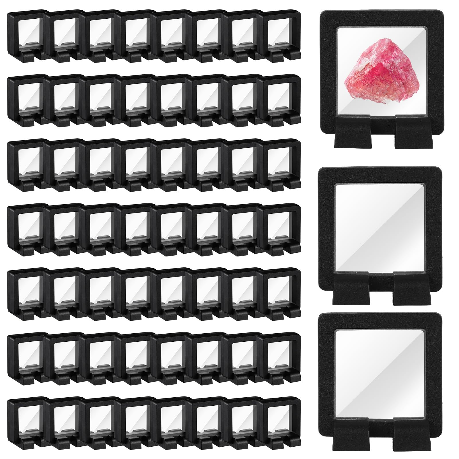 Tondiamo 60 Set 3D Floating Display Case Transparent PE Film Jewelry Storage Box Coins Frame Stand Holder for Guitar Pick Medallion Medals Gems Rocks Pins Chip (Black,4.33'' x 4.33'')