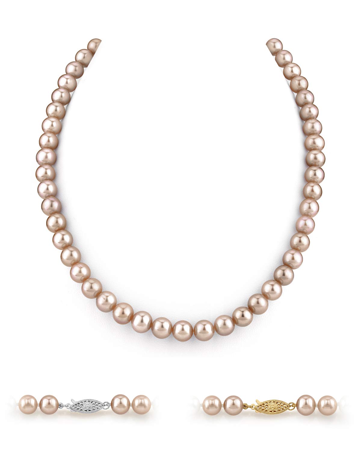 The Pearl Source 14K Gold 7-8mm AAAA Quality Pink Freshwater Cultured Pearl Necklace for Women in 18" Princess Length