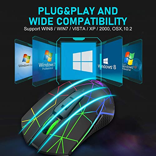 ZIYOU LANG X9 Wireless Gaming Mouse with 2.4Ghz USB Receiver Rainbow RGB Backlight Adjustable DPI Silent Click Rechargeable Ergonomic 7 Button for Computer Laptop PC Mac Gamer Office Use(Star Black)