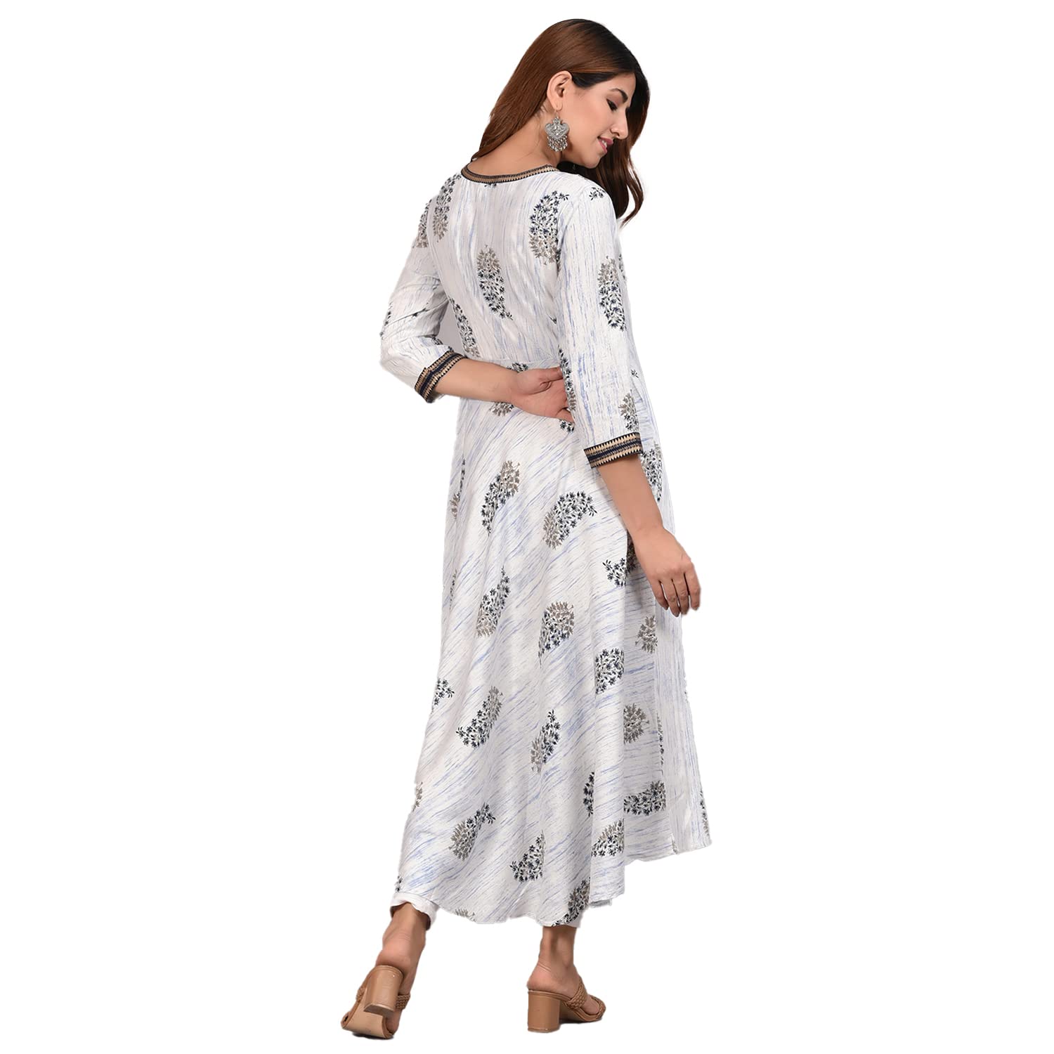 Yash Gallery Women's Rayon Tie Dye Print Anarkali Kurtis (White)